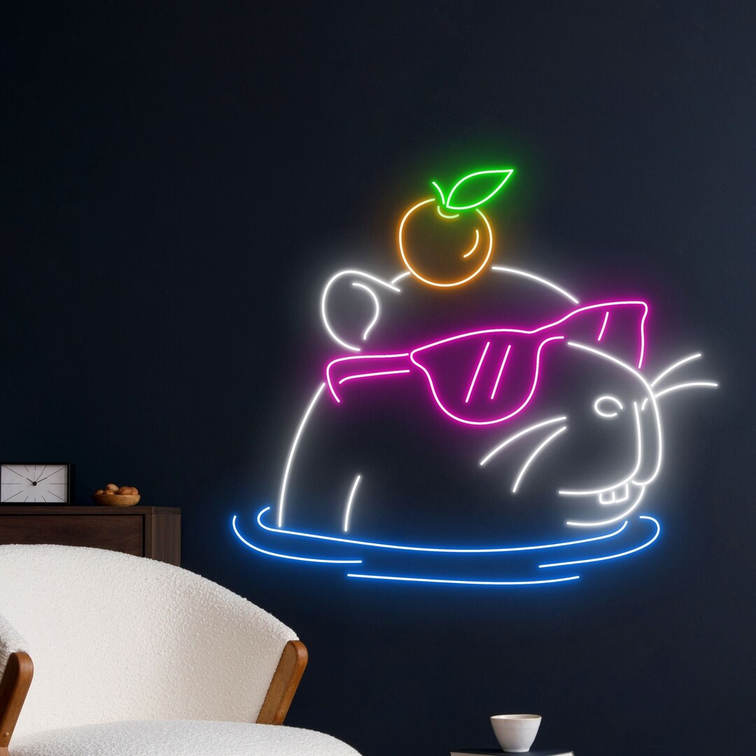 Capybara Neon Sign, Capybara Sunglasses Led Sign, Capybara Orange Led ...