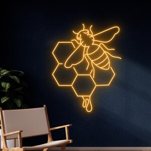 Bee Honeycomb Neon Sign, Honey Bee Led Sign, Honeycomb Bee Led Light ...