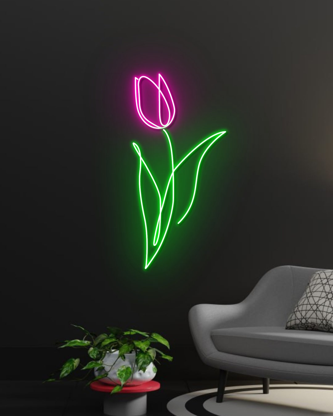 Tulip Neon Sign, Custom Home Bar Salon Kid's Bedroom Wall Decor, LED ...