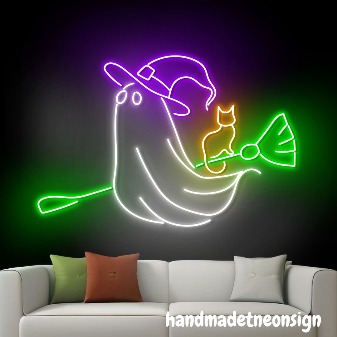 Ghost Witch Neon Sign, Halloween Ghost Led Sign, Ghost Riding A Broom ...