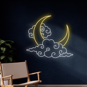 Moon Cloud Neon Sign, Cloud Moon Led Sign, Magic Moon Neon Light, Magic ...