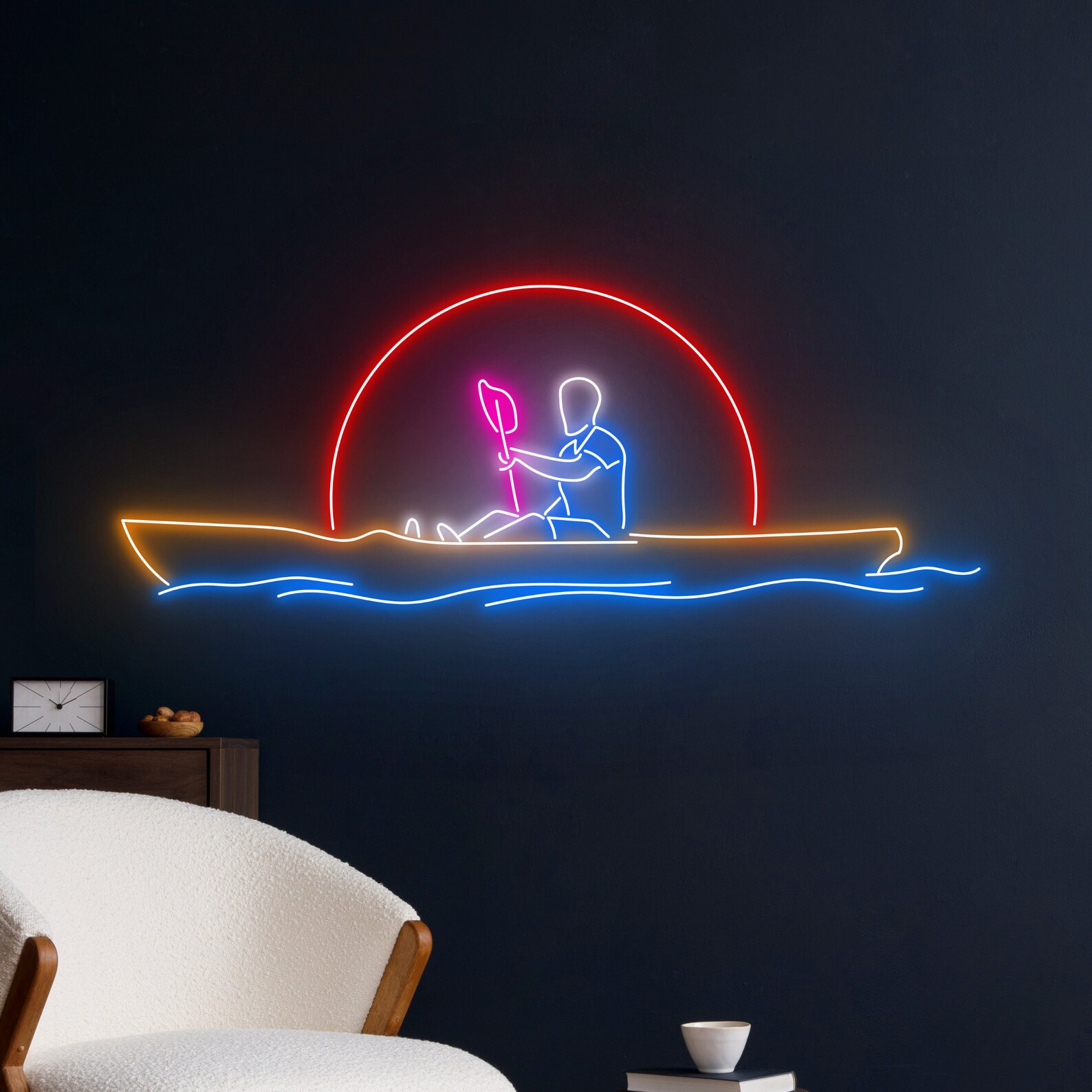 Man Rowing A Kayak Neon Sign, Kayaking Led Sign, Kayaking Neon Light ...