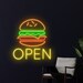 Burger Open Neon Sign, Burger Neon Light, Hamburger Led Light, Burger ...