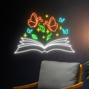 Custom Magic Book Neon Sign, Open Book LED Light, Book Page Neon Light ...