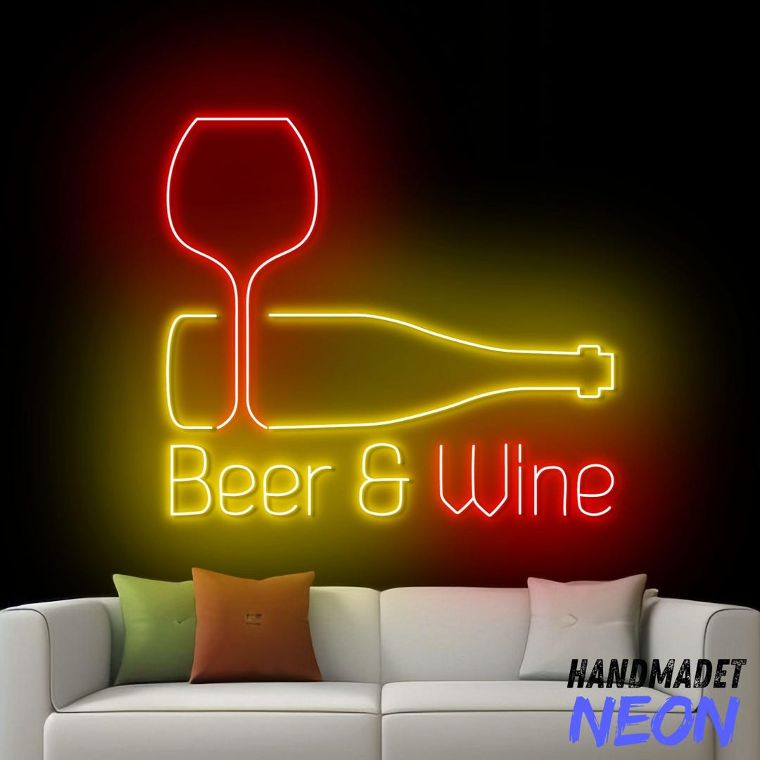 Beer and Wine Neon Sign, Wine Beer Led Sign, Wine Glass Bottle Neon ...