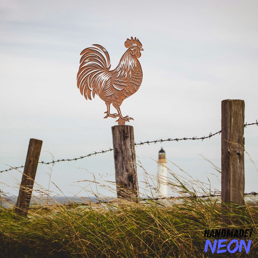 Personalized Rooster Metal Rusty Tree Stake, Chicken on Branch Garden ...