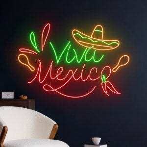 Viva Mexico Neon Sign, Sombrero Hat Neon Light, Maraca Led Light ...