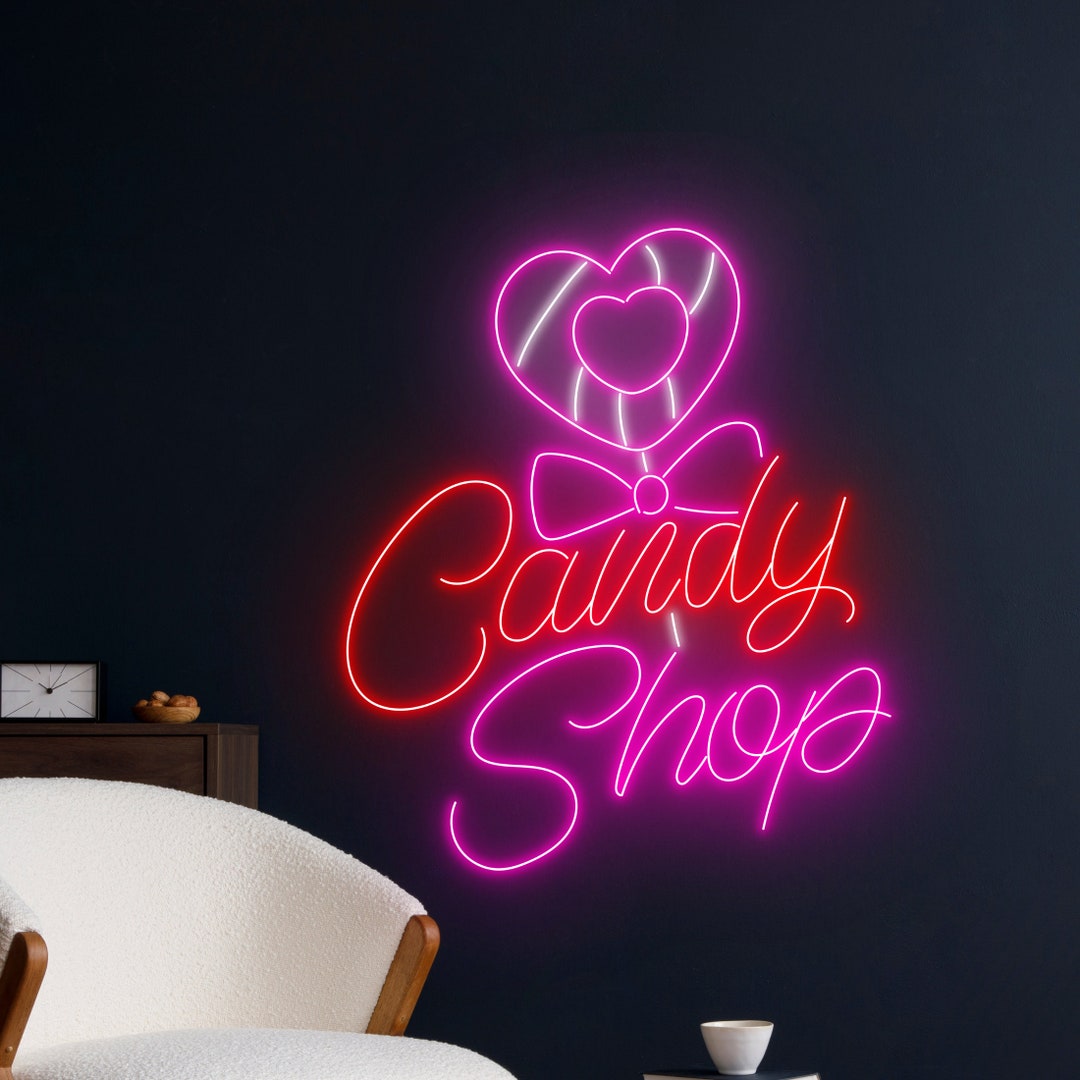 Candy Shop Neon Sign, Candy Heart Led Sign, Lollipop Candy Neon Light ...