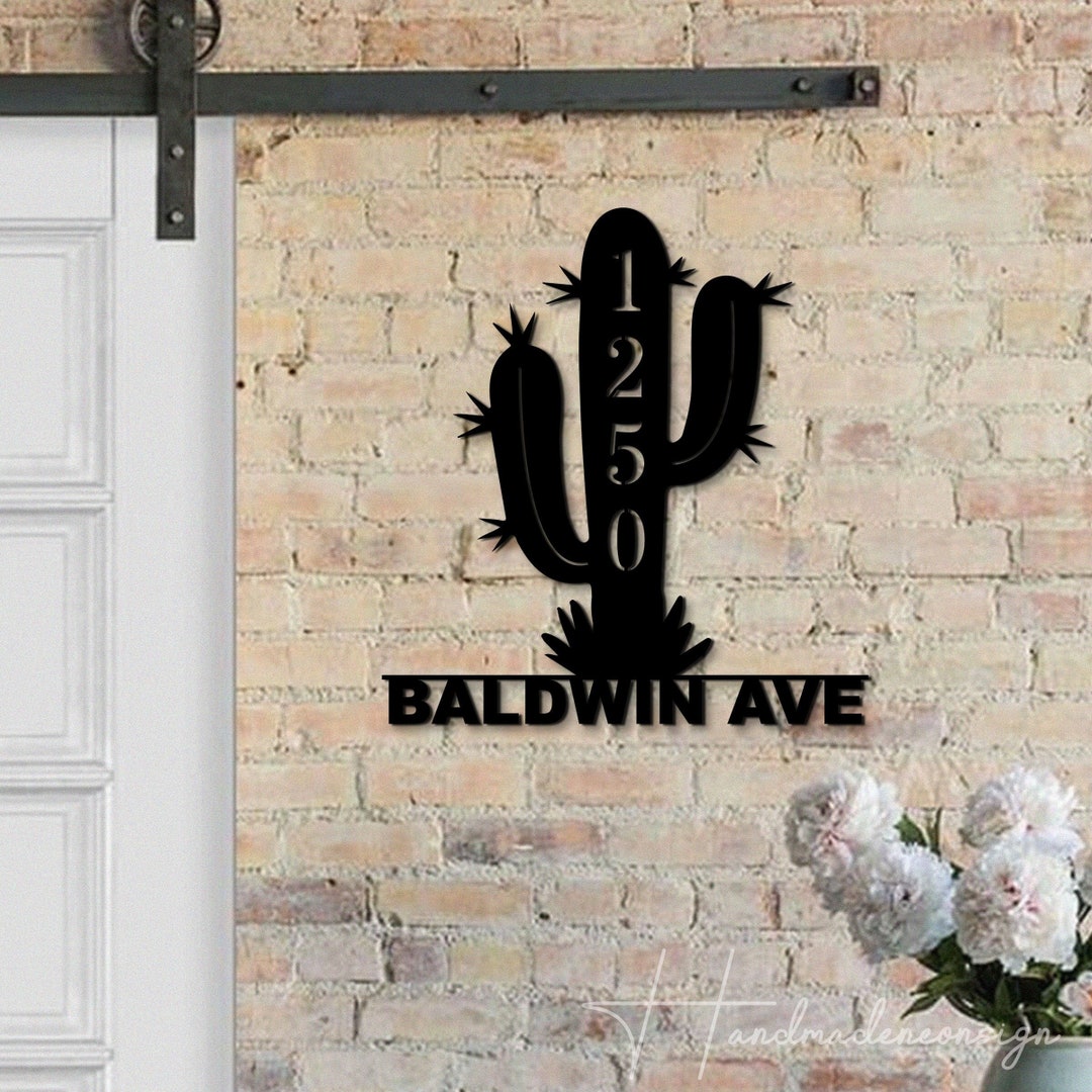 Personalized Cactus House Number, Cactus Home Number Metal Wall Sign ...