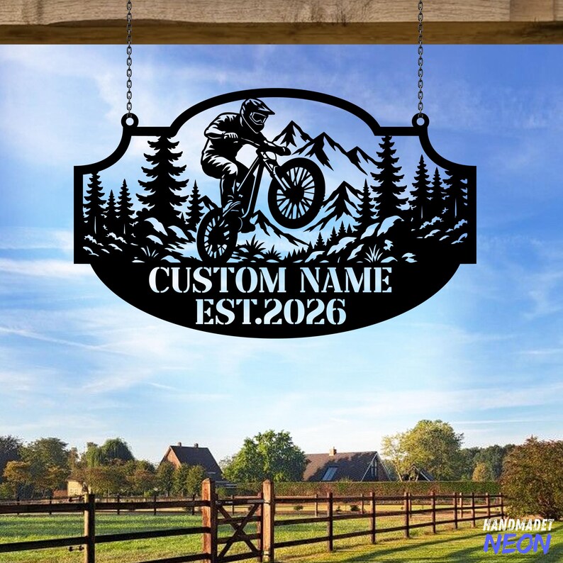Custom Mountain Bike Outdoor Metal Sign, Biking Rider Wall Art Sign ...