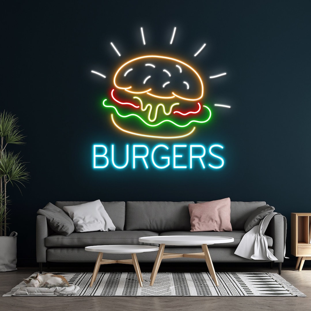 Burger Led Sign, Hamburger Neon Sign, Wall Decor, Burger Art Sign, Home ...