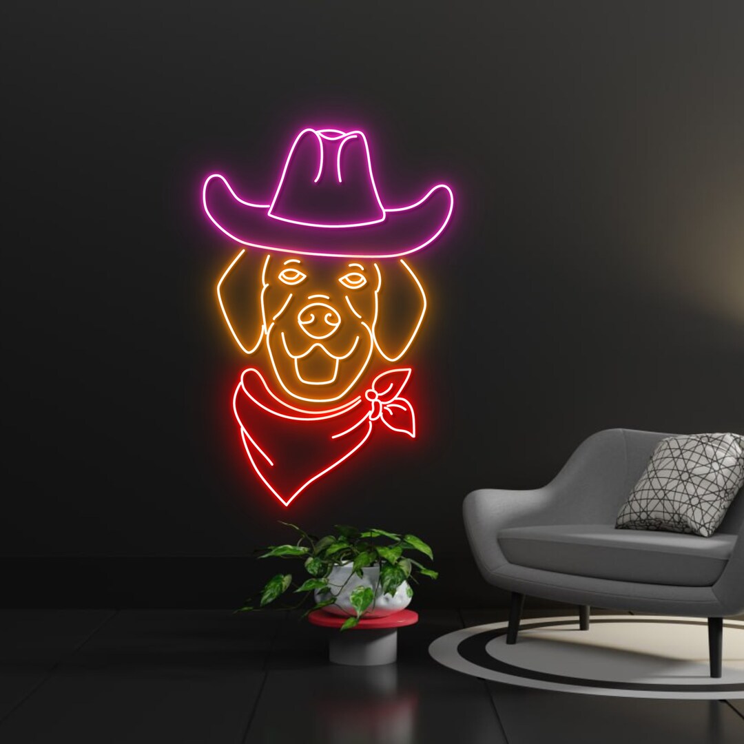 Golden Retriever Cowboy Led Sign Golden Retriever Cowboy Neon - Etsy