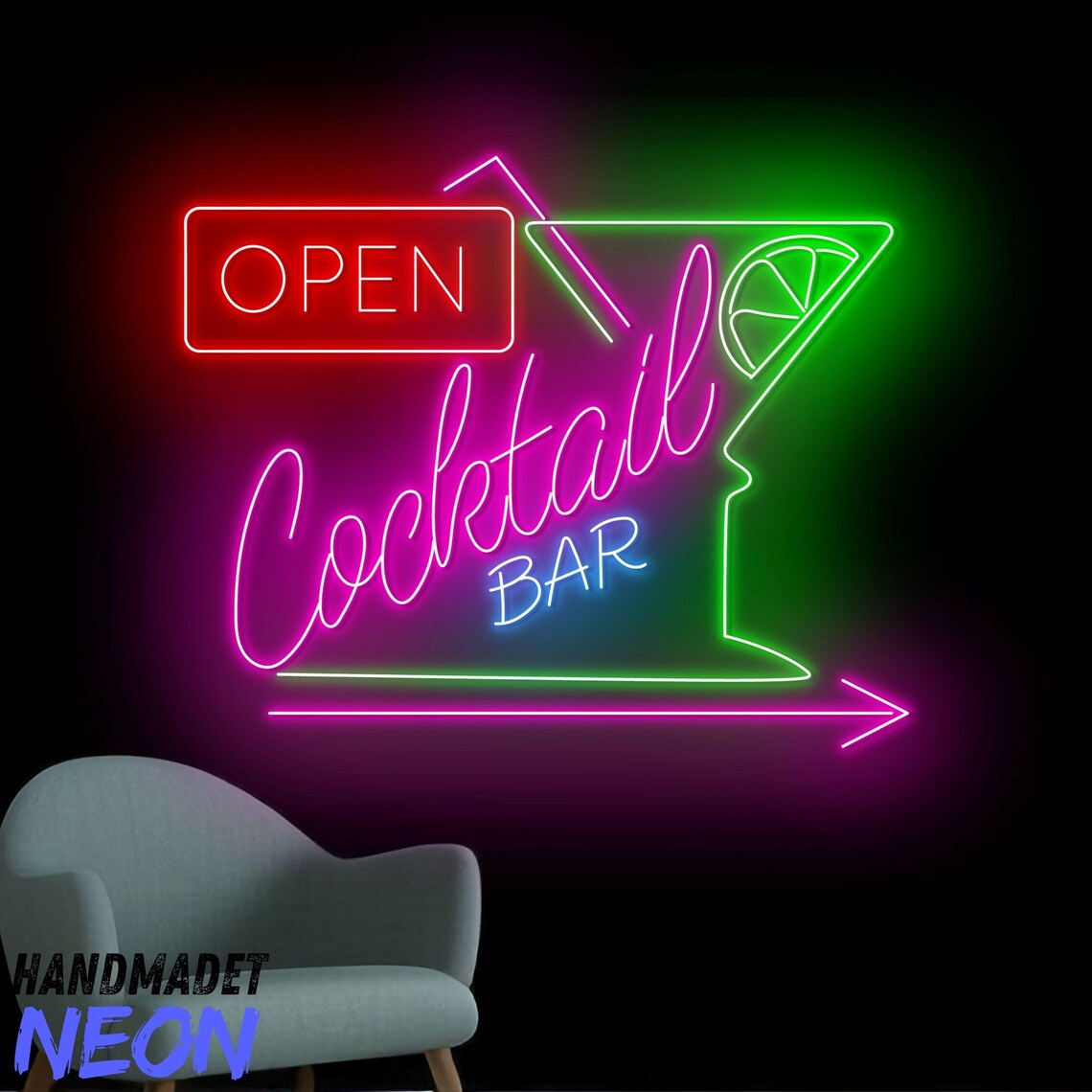 Open Cocktail Bar Neon Sign, Cocktail Bar Led Sign, Cocktail Open Neon ...