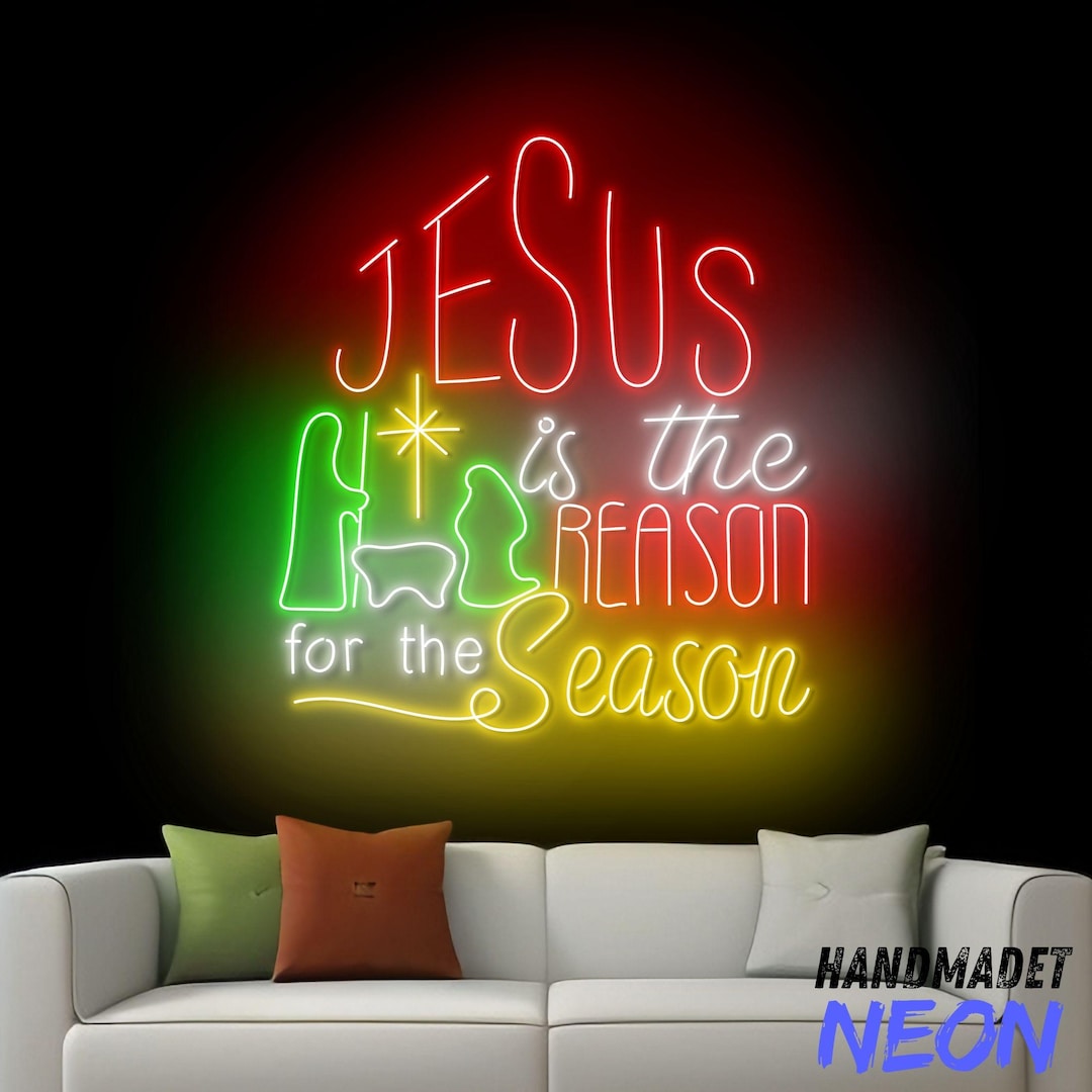 Jesus is the Reason for the Season Neon Sign, Nativity Scene Led Sign ...