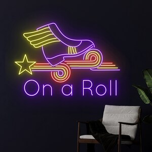On A Roll Wings Roller Skate Neon Sign, Rolling Skate Led Sign, Roller ...