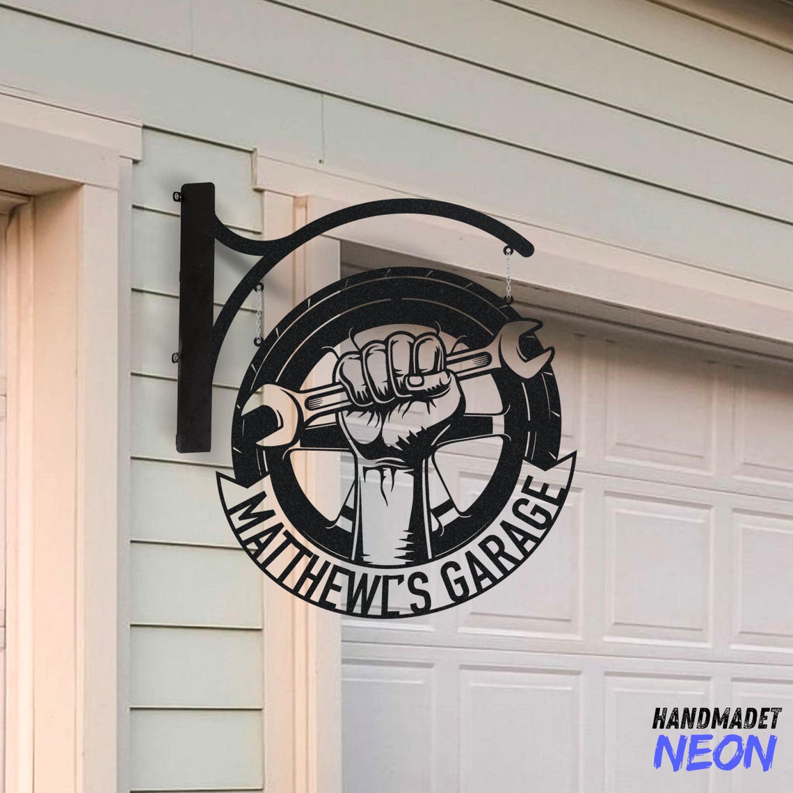 Personalized Garage Hanging Sign, Garage Mechanic Outdoor Hanging Sign ...
