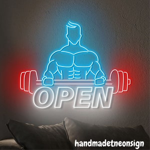 Gym Fitness Open Neon Sign, Gym Led Sign, Weightlifting Led Light ...