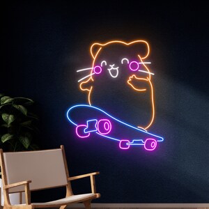 Hamster Skateboarding Neon Sign, Skateboard Hamster Led Sign, Mouse ...