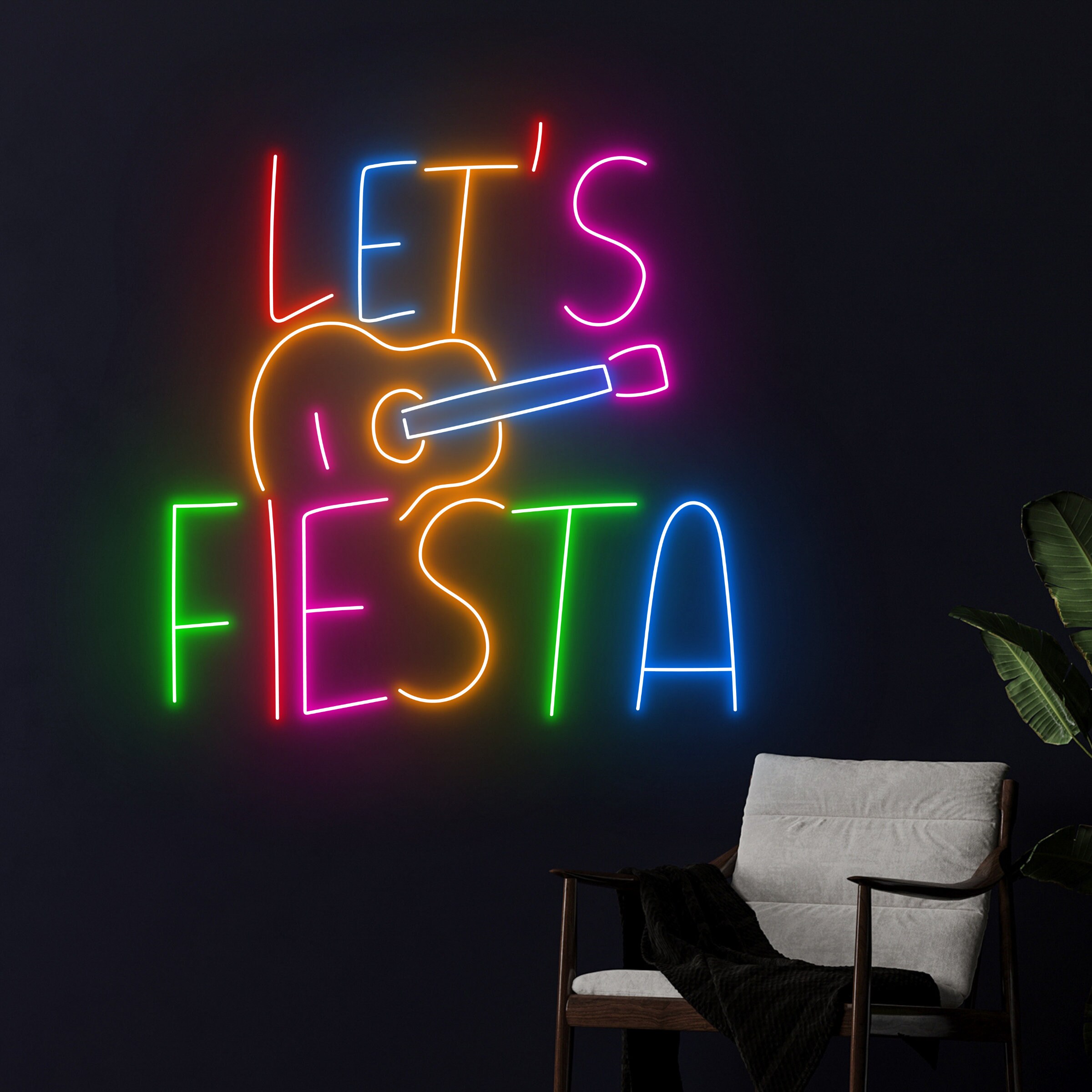 Let's Fiesta Neon Sign, Fiesta Neon Light, Guitar Led Light, Mexican ...