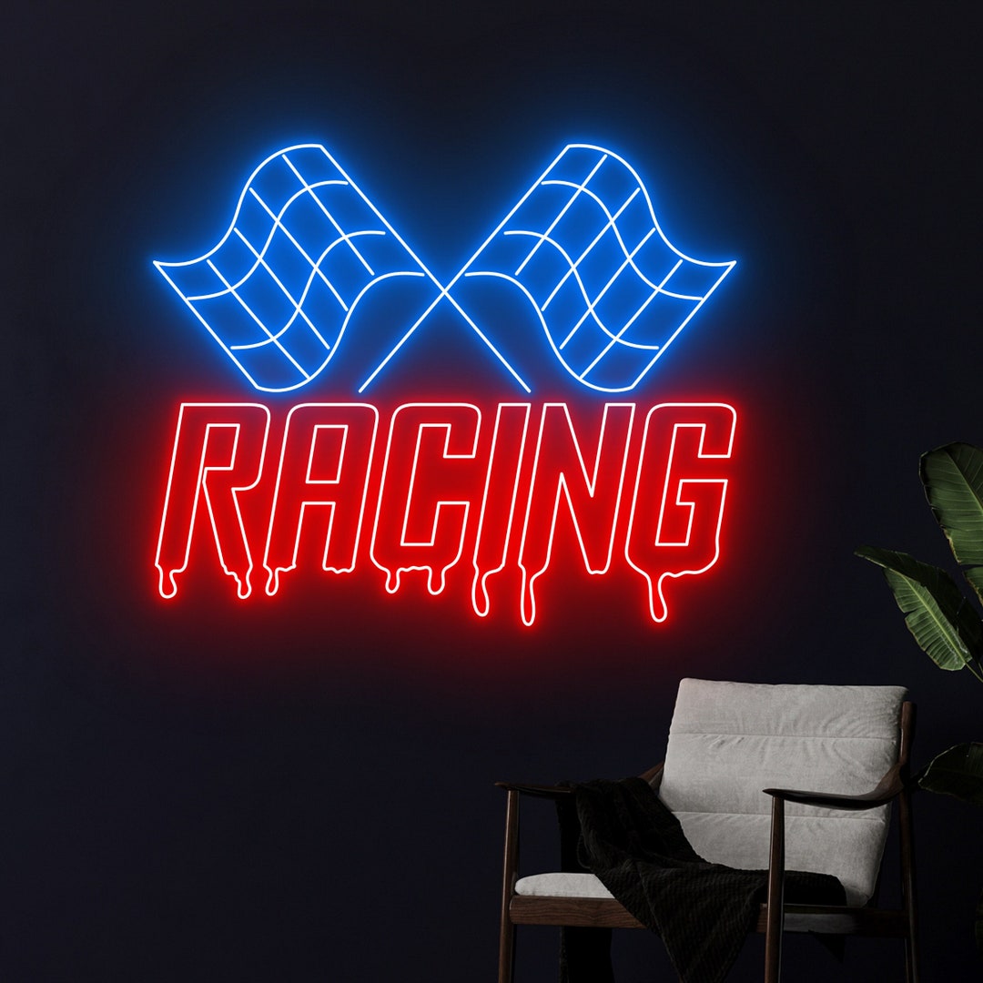 Dripping Racing Flag Neon Sign, Checkered Flag Led Sign, Two Racing ...