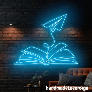 Book Airplane Neon Sign, Book Line Art Led Sign, Bookish Neon Light ...
