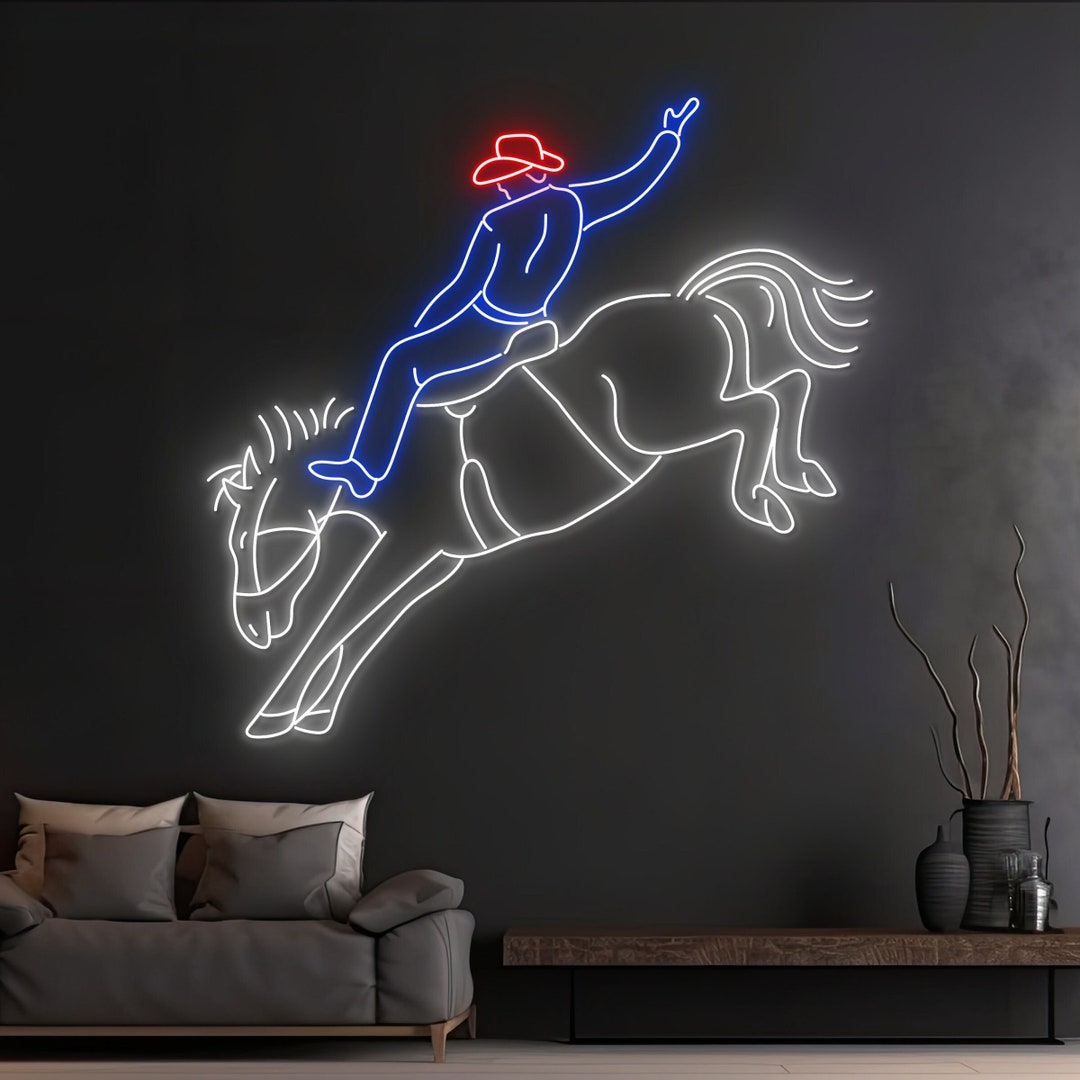 Custom Rodeo Neon Sign, Cowboy Rides Horse Neon Light, Cowgirl Riding ...