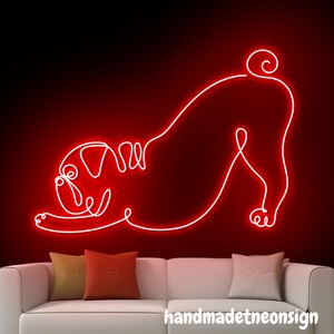 Pug Dog Neon Sign, Pug Dog Yoga Line Art Led Sign, Pug Dog Lover Neon ...