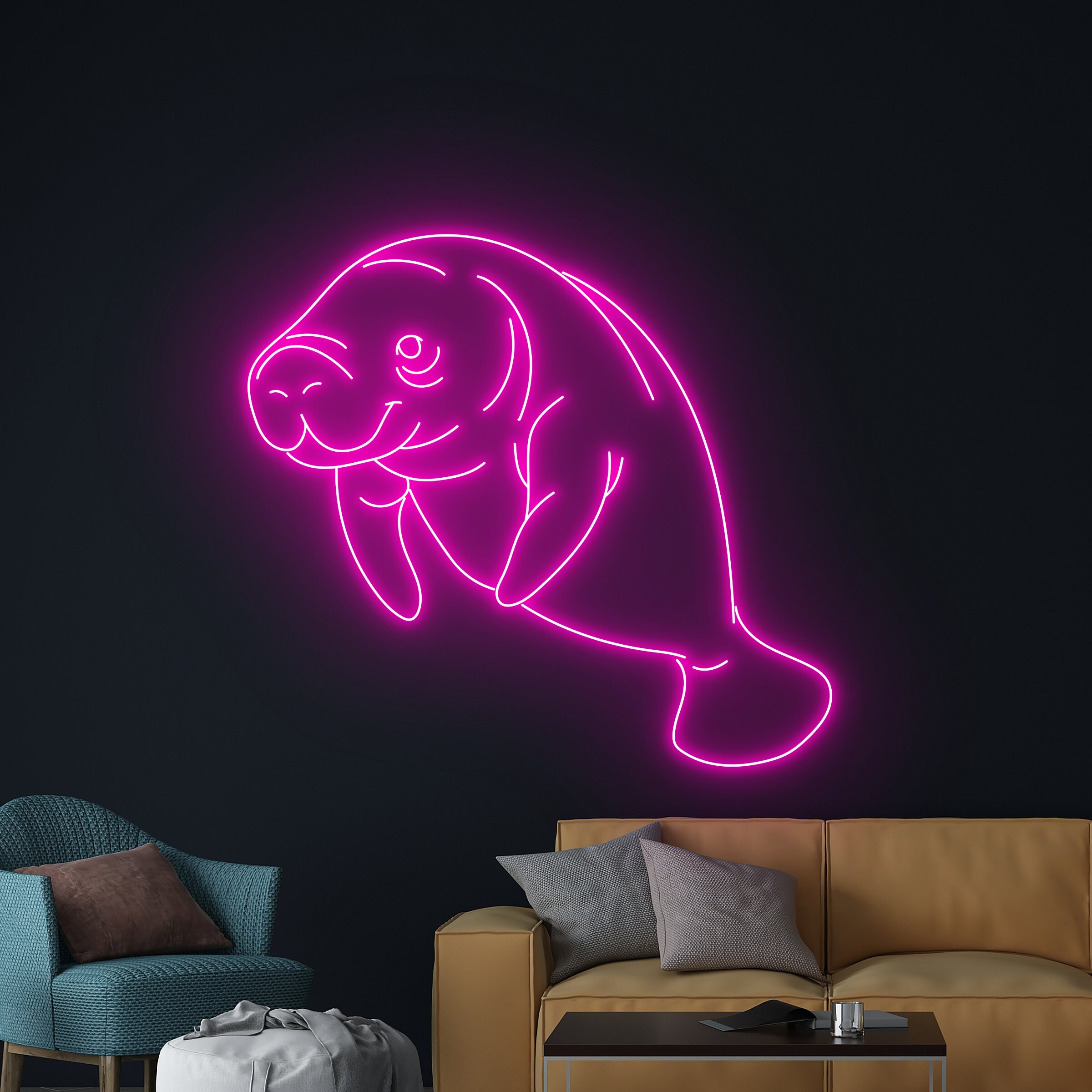 Manatee Neon Sign, Manatee Led Sign, Marine Manatee LED Light, Nursery ...