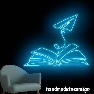 Book Airplane Neon Sign, Book Line Art Led Sign, Bookish Neon Light ...