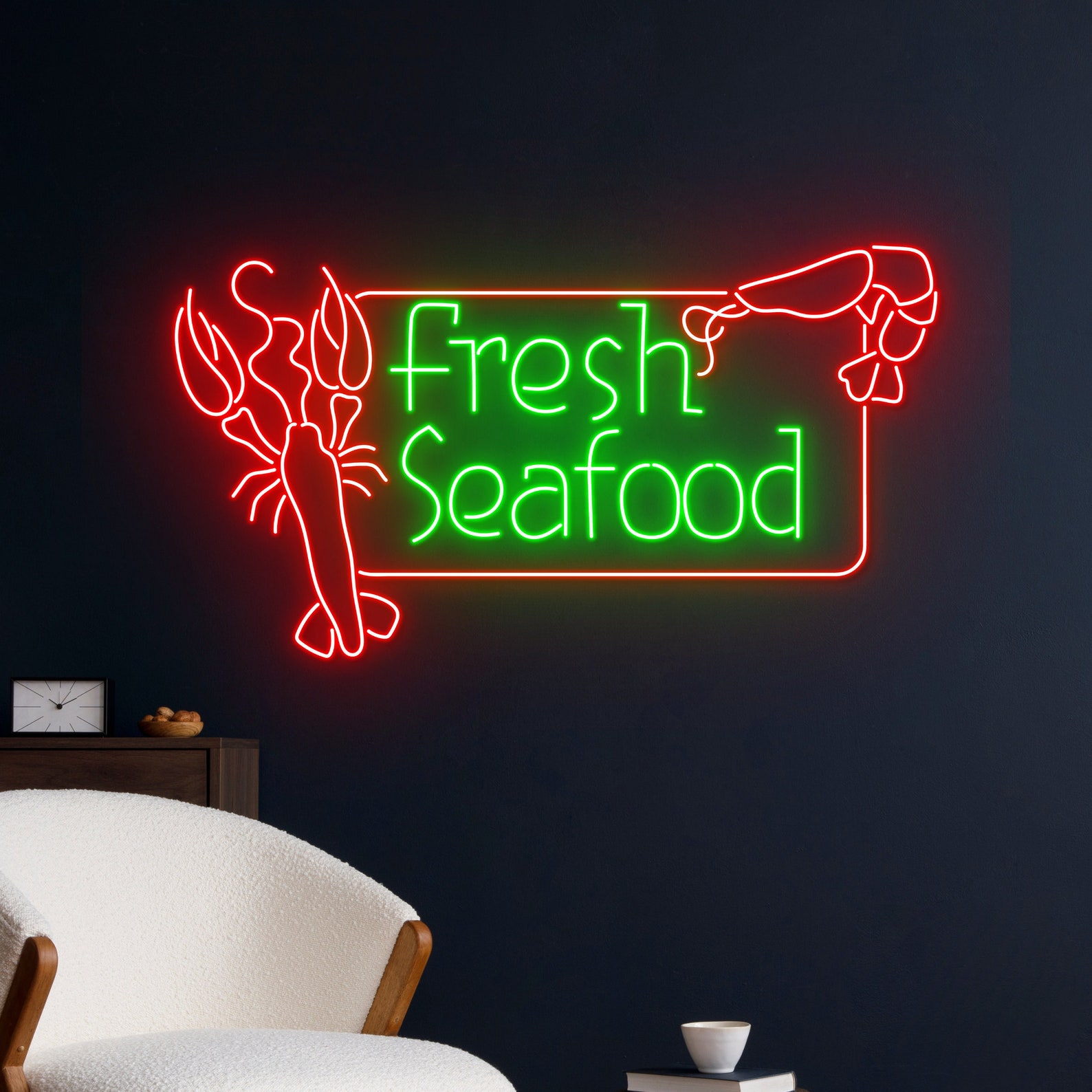 Fresh Seafood Neon Sign, Fresh Sea Food Led Sign, Lobster Led Light ...