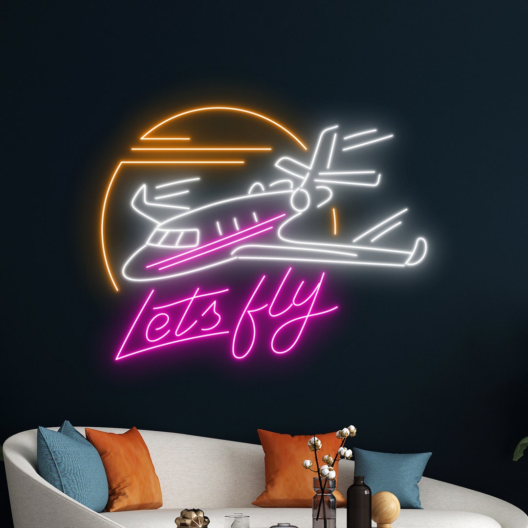 Let's Fly Airplane Neon Sign, Airplane Led Sign, Airplane Wall Decor ...
