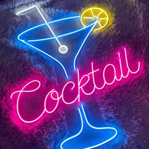 Cocktail Glass Led Sign, Pub Led Sign, Wall Decor, Cocktail Neon Sign ...