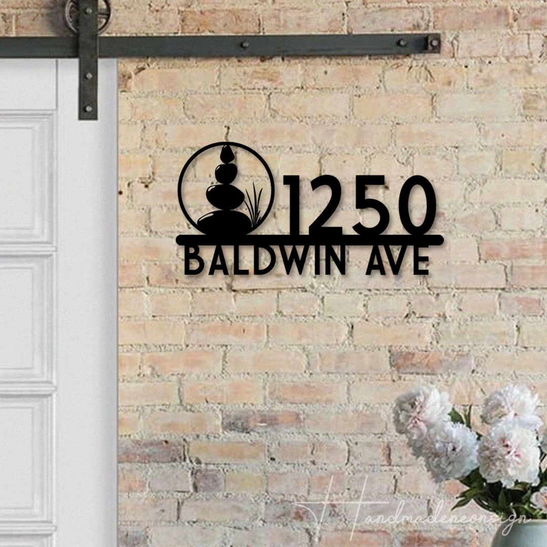 Personalized Stone House Number, Stone Home Number Metal Wall Sign ...