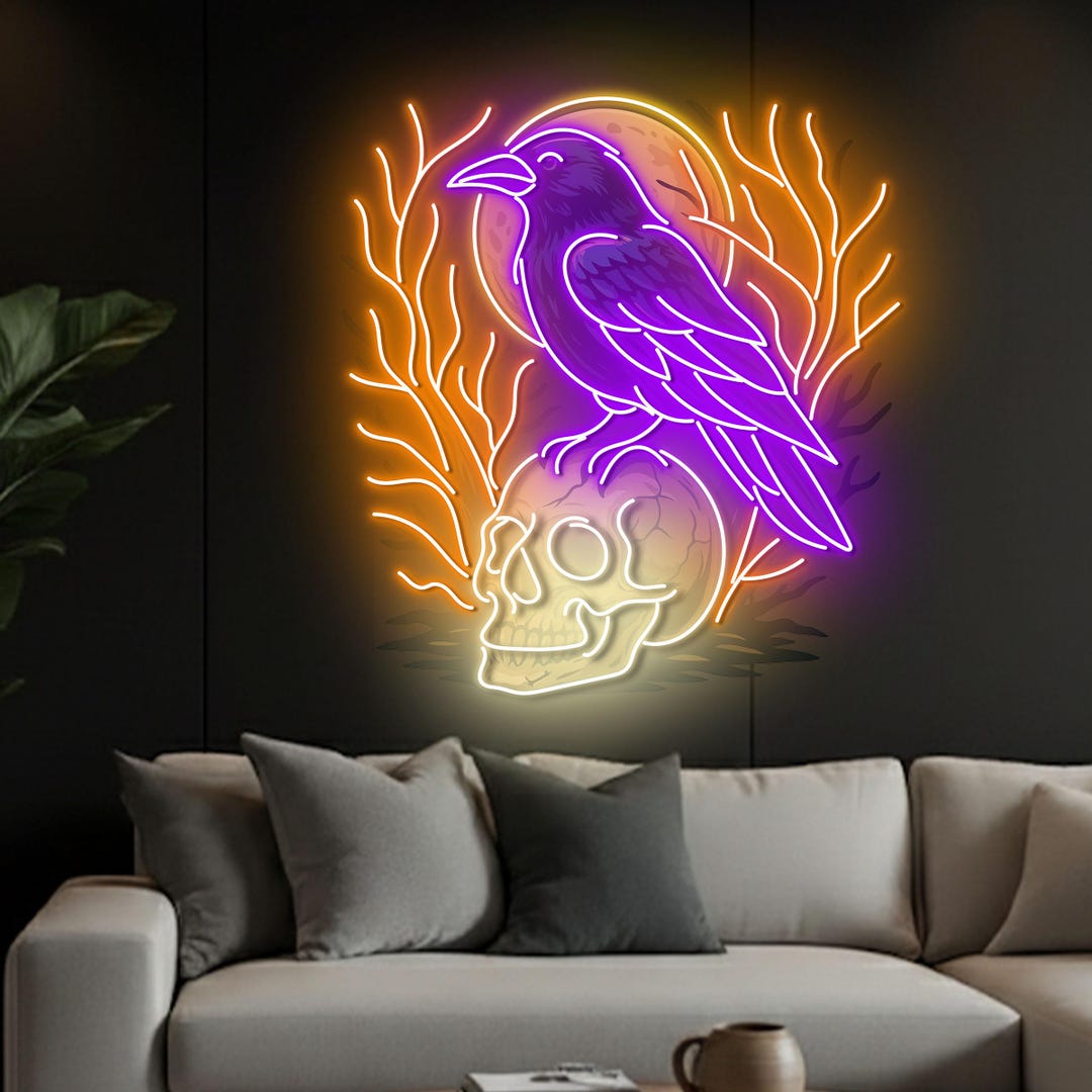 Raven Skull Neon Sign for Home Wall Decor, LED Wall Art, Custom Neon ...