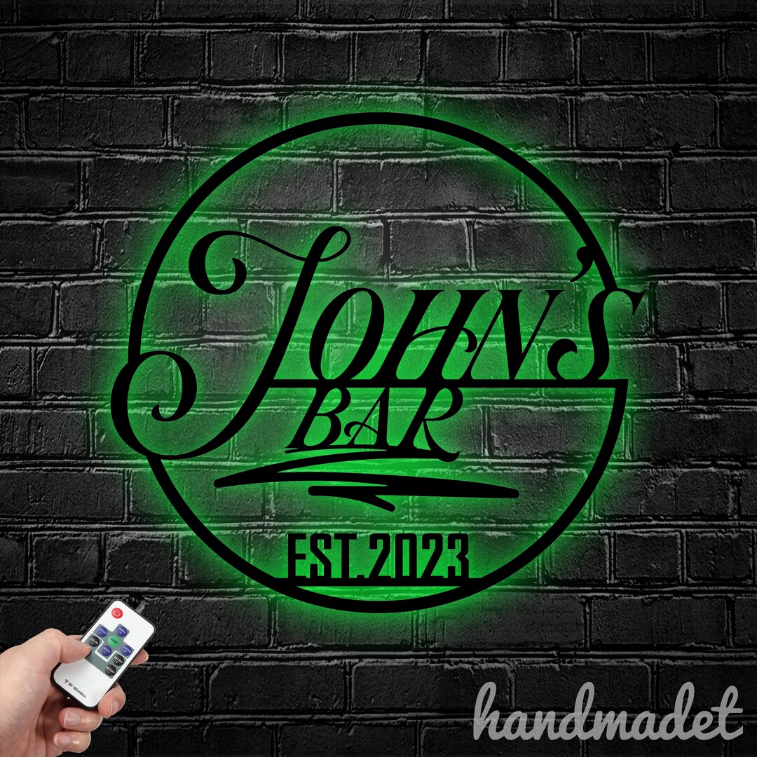 Custom Bar Name Metal Wall Art LED Light, Bar Metal Sign, Bar Name ...