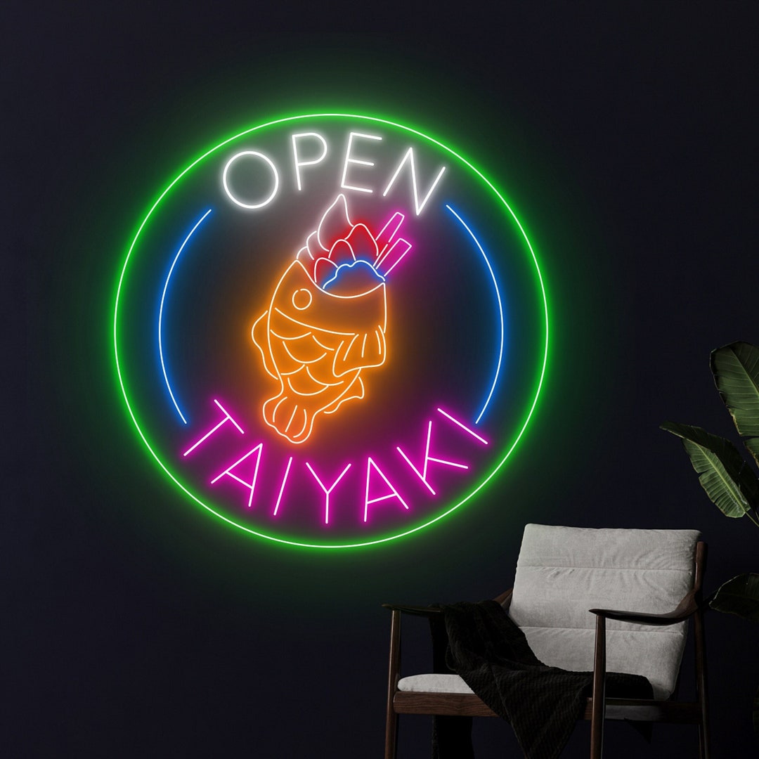 Custom Taiyaki Open Neon Sign, Fish Shaped Pastry Ice Cream Led Light ...