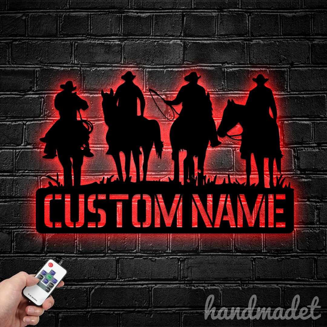 Custom Cowboy Riding Horse Metal Wall Art LED Light - Personalized ...
