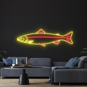 Salmon Fish Led Sign, Salmon Neon Sign, Wall Decor, Salmon Fish Led ...