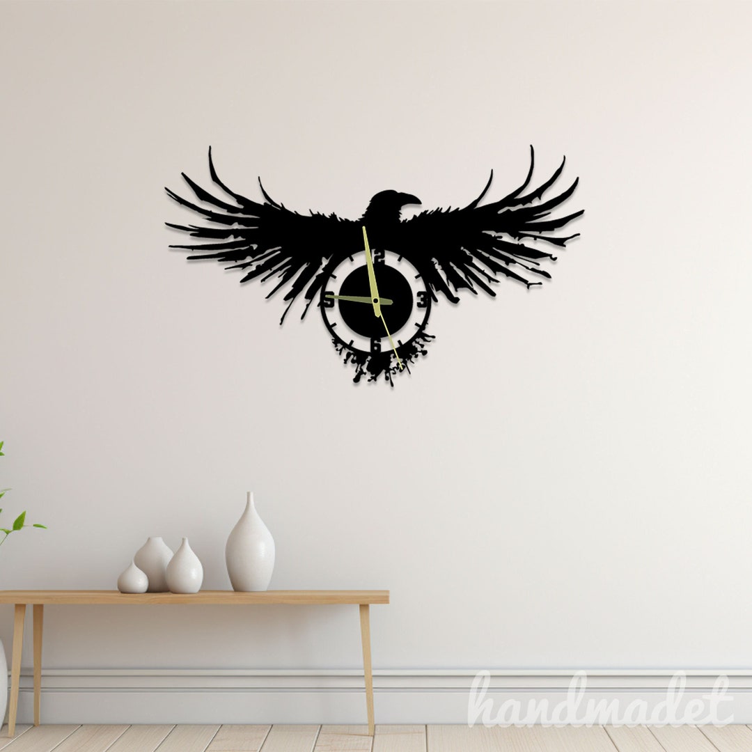 Raven Wall Clock Unique, Raven Round Wall Clock, Raven Oversize Wall ...