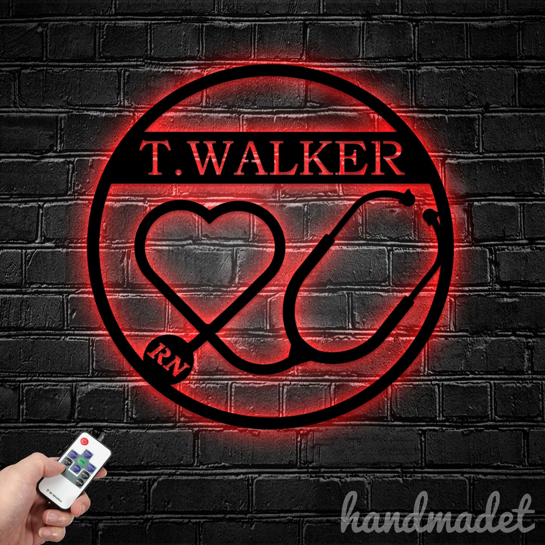 Personalized Nurse Metal Wall Sign, Doctor Name Metal Wall Light ...