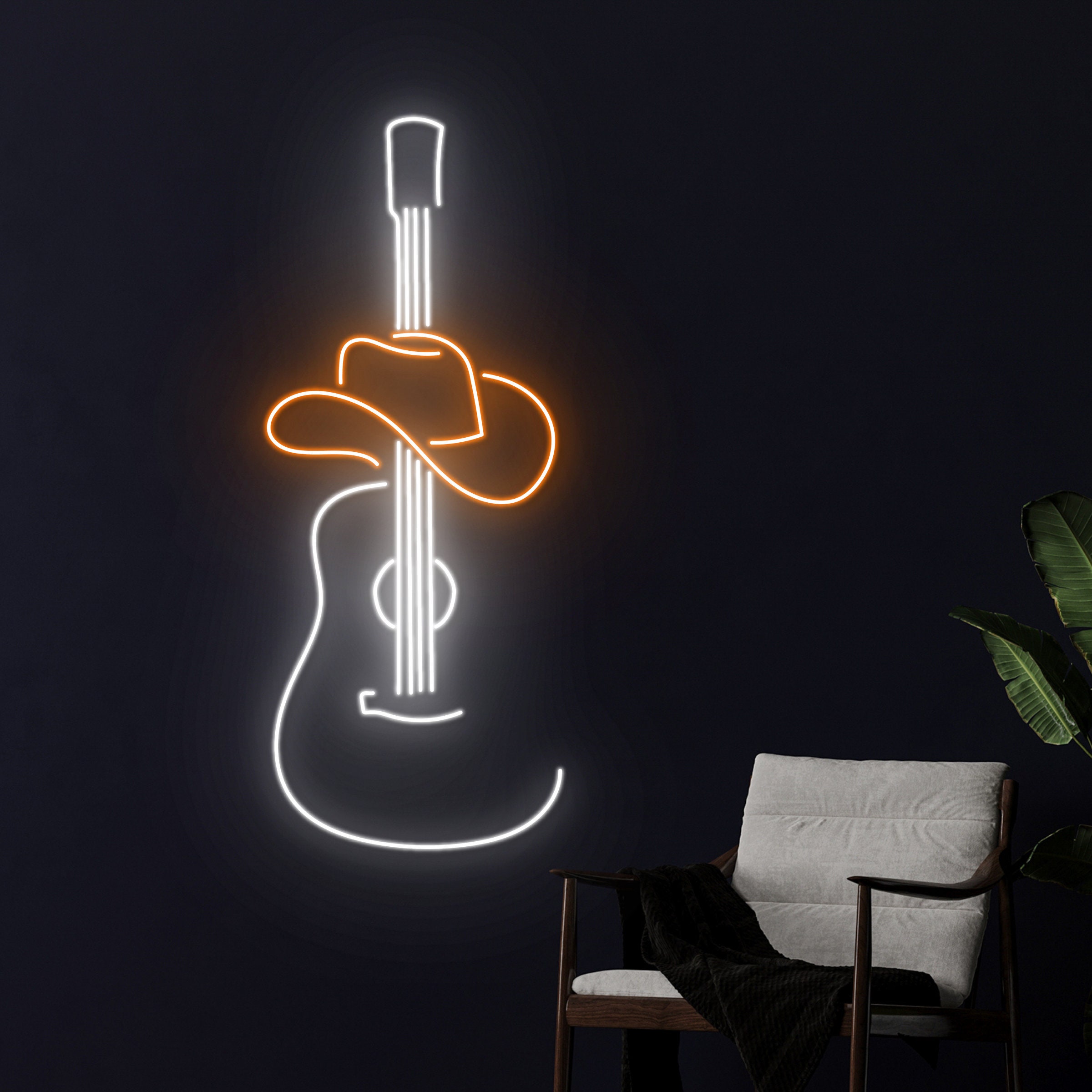 Cowboy Hat Guitar Led Sign, Cowboy Guitar Neon Light, Guitar Cowboy ...