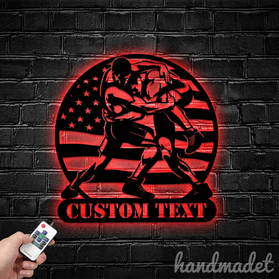 Personalized Wrestler Metal Sign, Wrestling Metal Light, Wrestling Led ...
