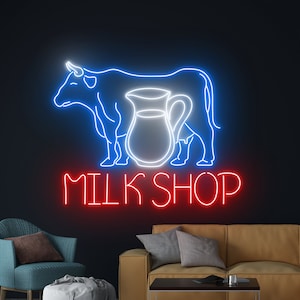 Milk Shop Neon Led Sign, Dairy Cows Neon Sign, Milk Shop Open Logo Neon ...