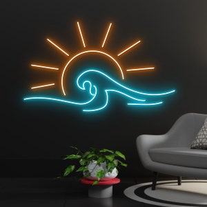 Custom Sun & Wave Neon Sign, Sunrise Sunset Neon Light, Beach Led Light ...