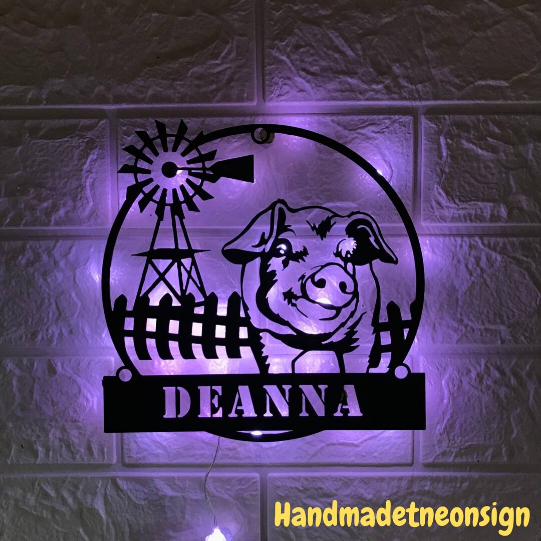 Custom Pig Farm Metal Wall Art LED Light - Personalized Funny Pig ...
