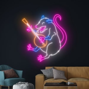Possum Playing Banjo Neon Sign, Possum Banjo Led Sign, Possum Play ...
