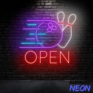 Bowling Open Neon Sign, Bowling Led Sign, Bowling Sport Neon Light ...