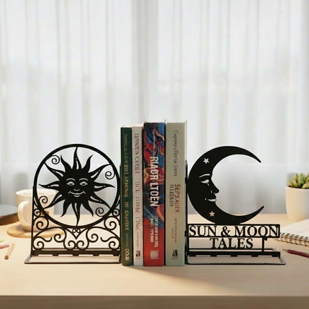 Personalized Sun Moon Metal Bookends, Custom Name Metal Book Stopper ...