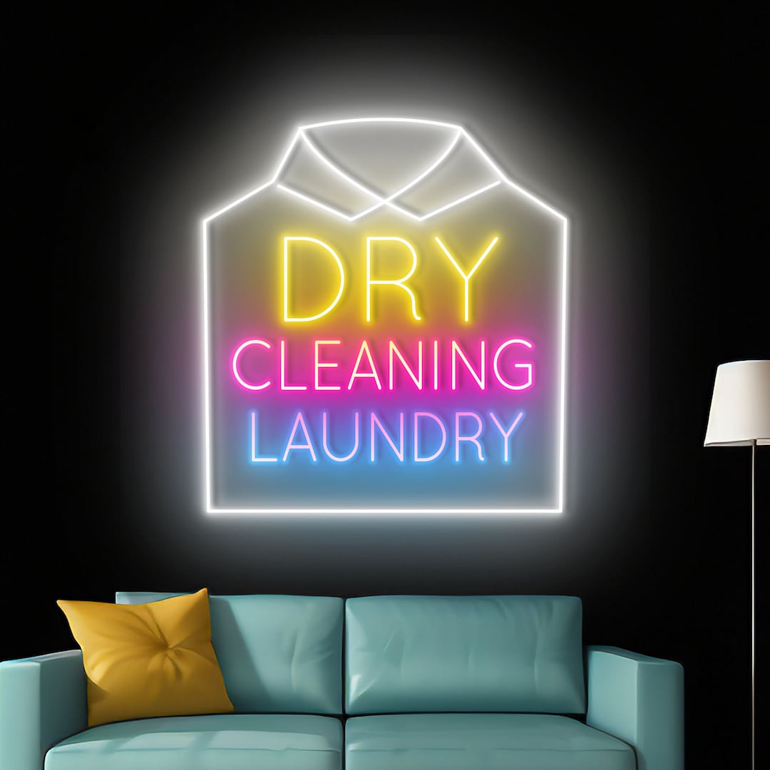 Dry Cleaning Laundry Neon Wall Sign, Cloth Hanger Led Wall Sign ...