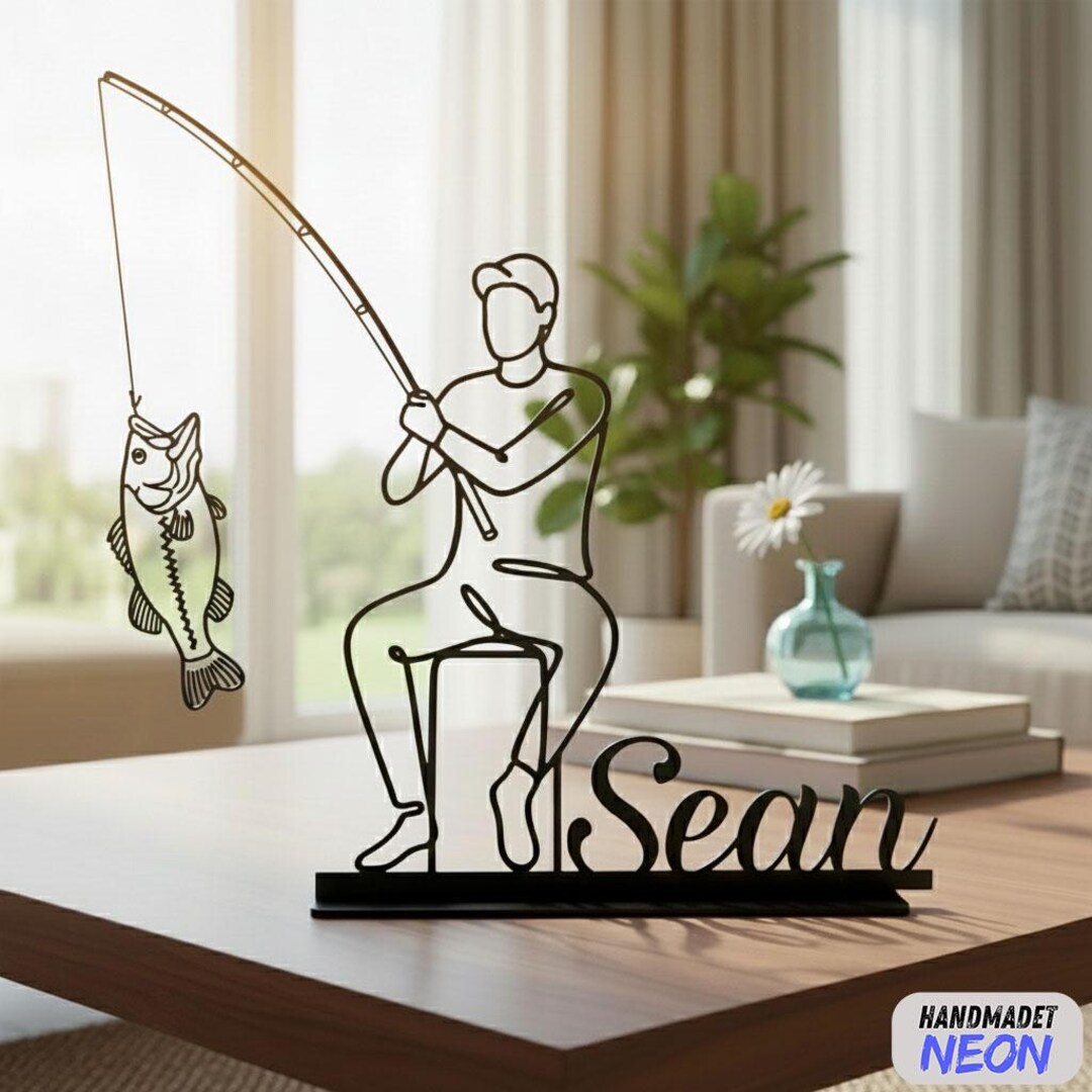 Fisherman Table Decor: Fishing Man Desk Sign, Angler Metal Decor for ...